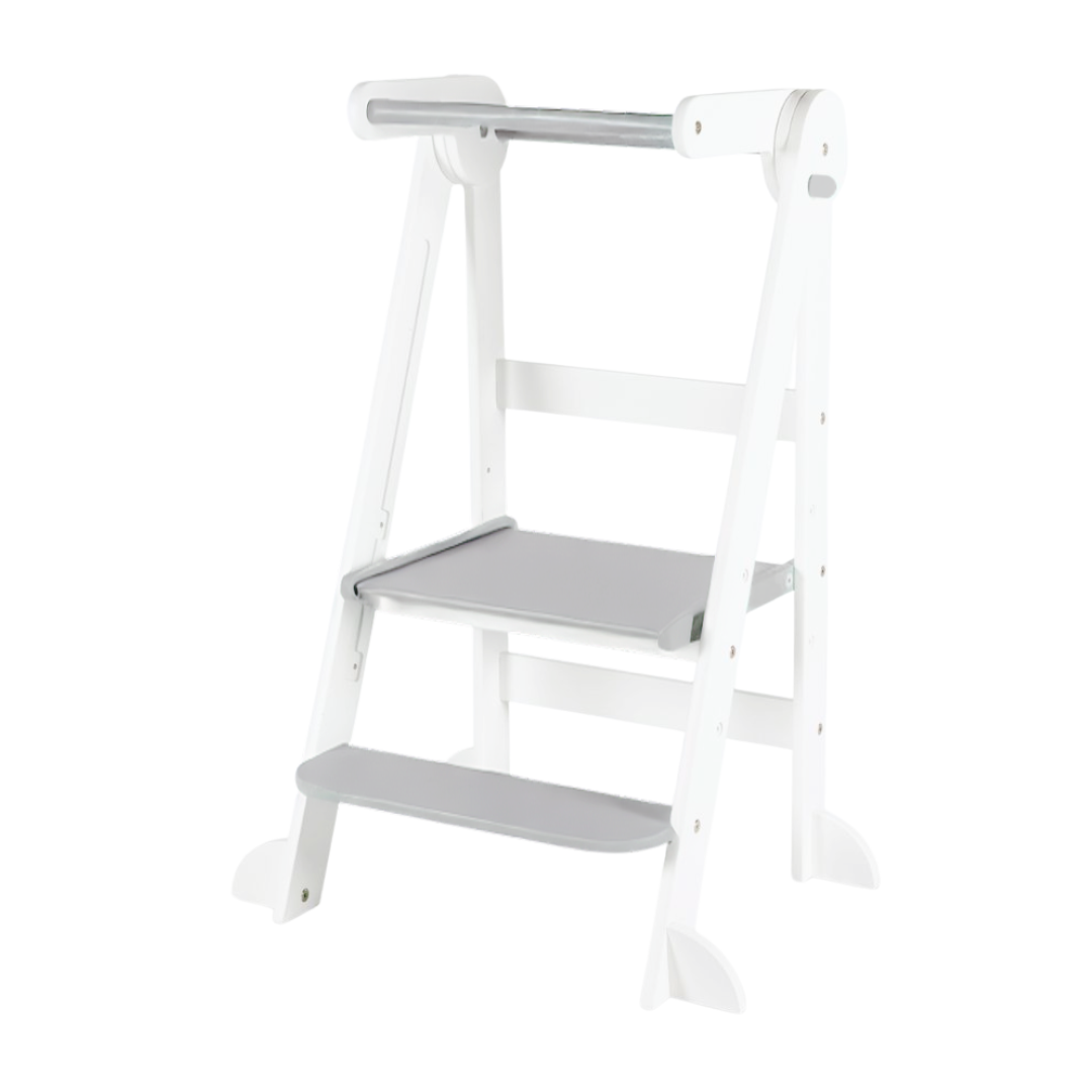 Slimline Folding Learning Tower White and Grey – My Happy Helpers