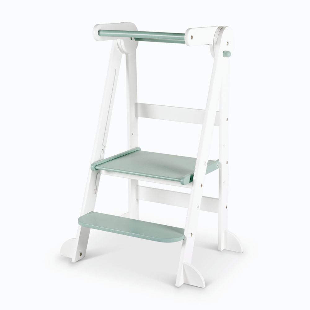 Slimline Folding Learning Tower White and Sage – My Happy Helpers